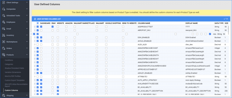 Product Custom Columns Order of Preference | Sellercloud
