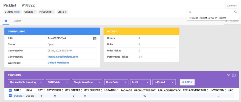 Divide Picklist Between Pickers | Sellercloud