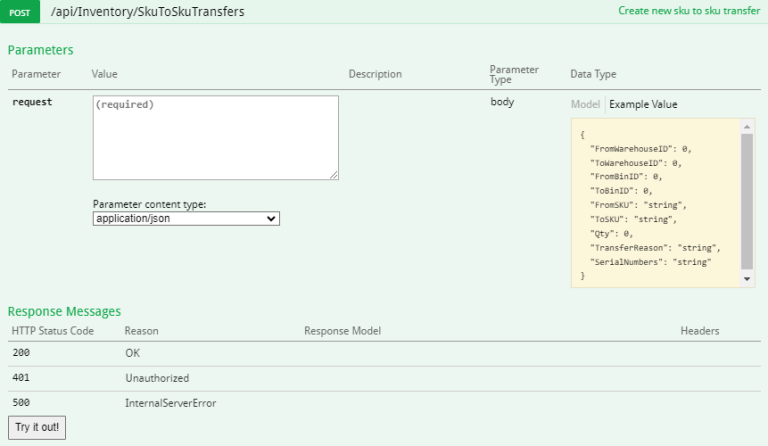 Create SKU to SKU Transfer via API | Sellercloud