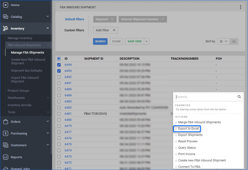 FBA Inbound Shipments Export | Sellercloud