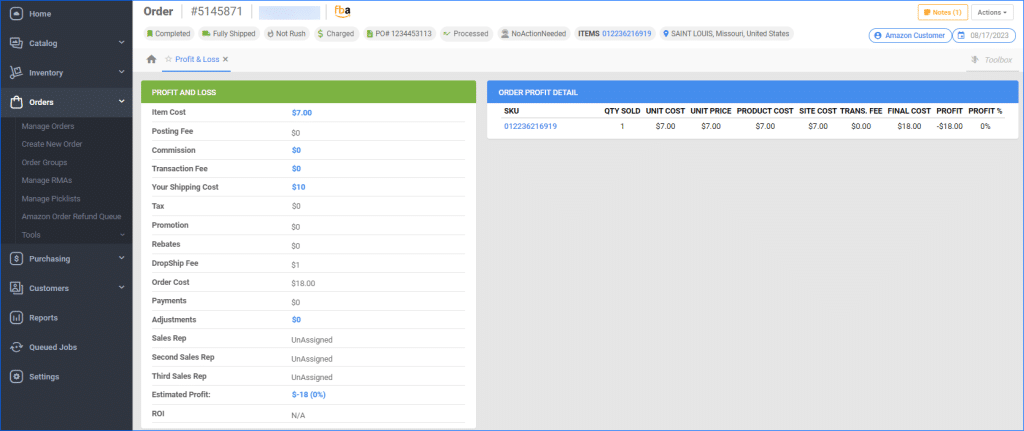 FBA Orders - P&L | Sellercloud