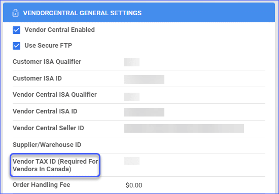 Vendor Central Settings | Sellercloud