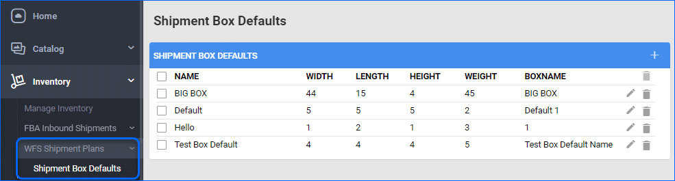 WFS Shipments - FBA Box Defaults | Sellercloud