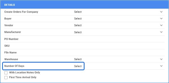 Inventory Arrival Report Filter | Sellercloud
