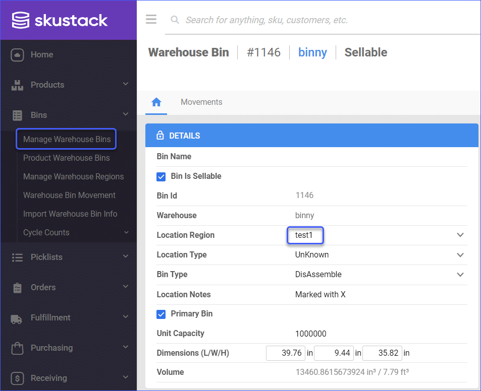 Bin Region | Sellercloud