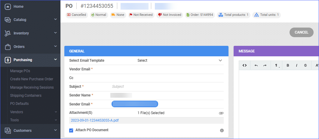 PO via Email | Sellercloud