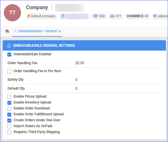 UnbeatableSale General Settings | Sellercloud