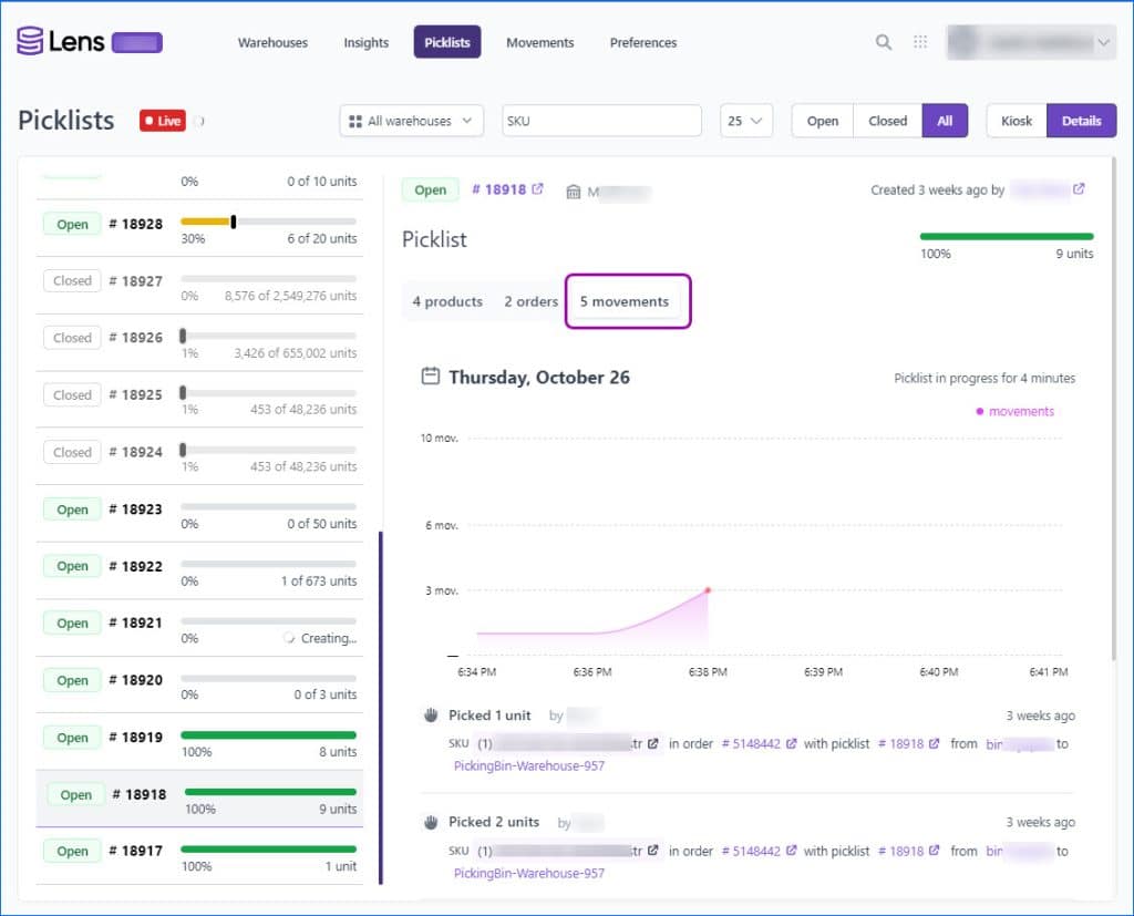 Picklist Details: Movements Tab | Sellercloud