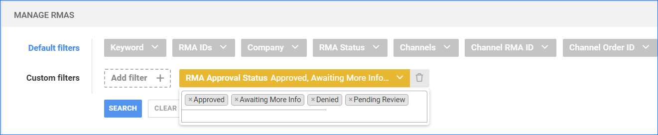 RMA Approval Filter | Sellercloud