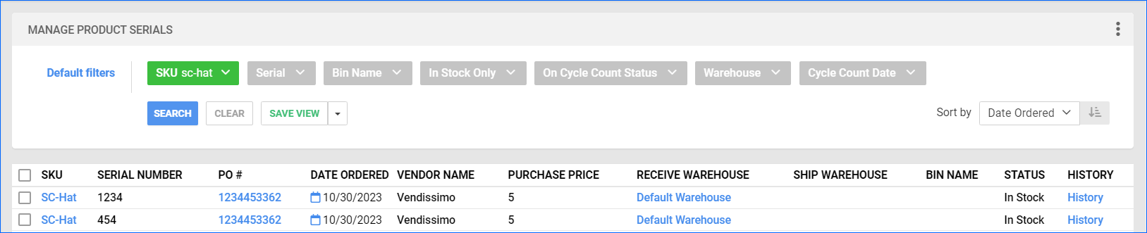 Product Serials Report in Delta | Sellercloud