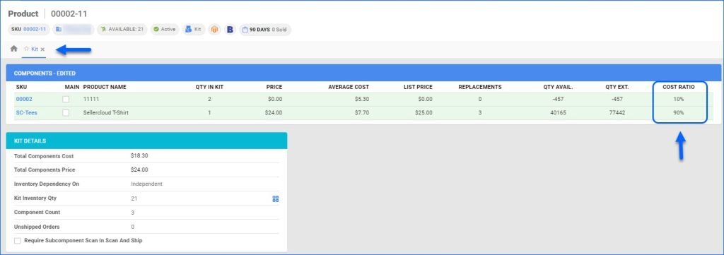 Kit Cost Ratio Even Split | Sellercloud