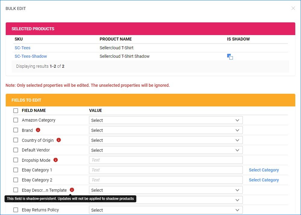 Bulk Edit Products | Sellercloud