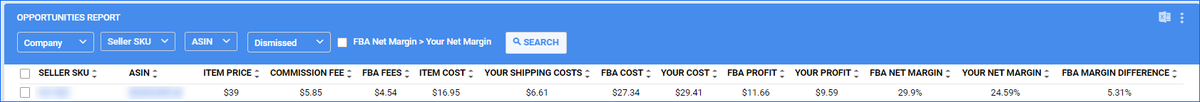 FBA Opportunities Report Filters | Sellercloud