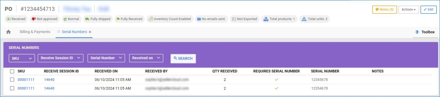 Use Simple Grid For PO Serial Numbers Toolbox | Sellercloud