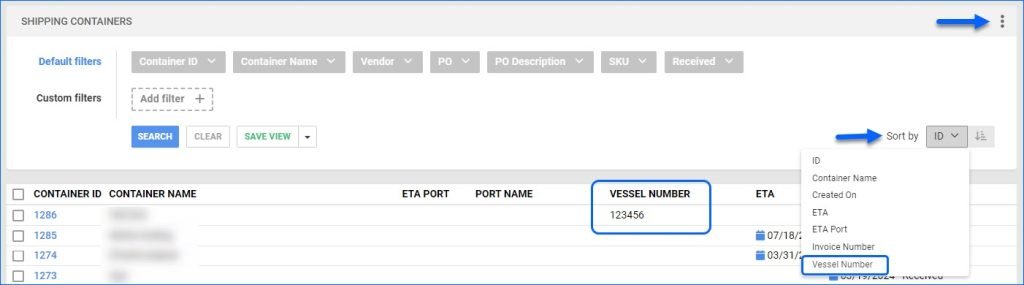 Containers: Vessel Number | Sellercloud