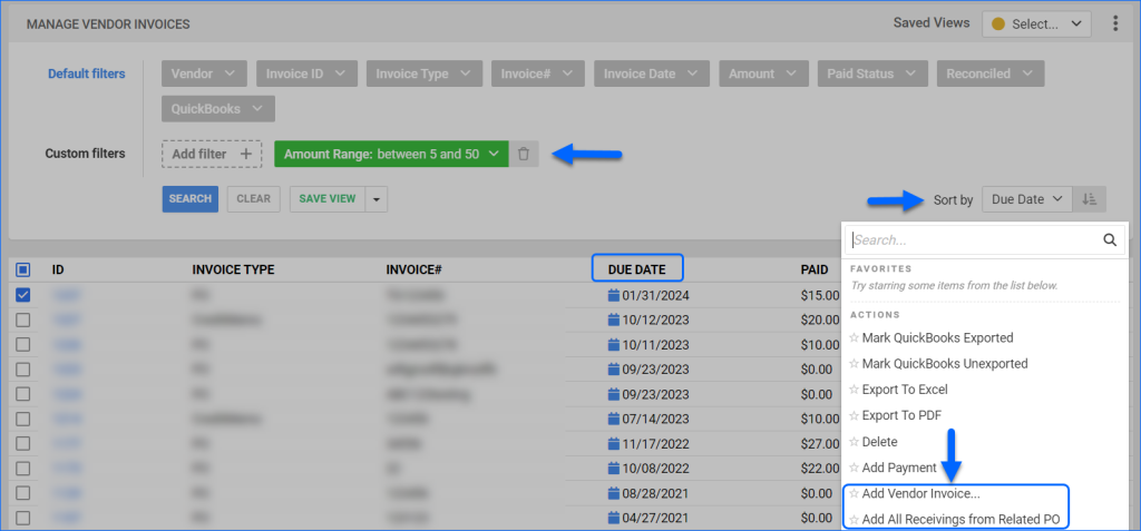 Manage Vendor Invoices Page Improvements | Sellercloud