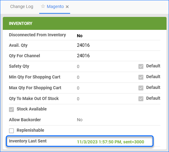 Inventory Last Sent to Magento | Sellercloud