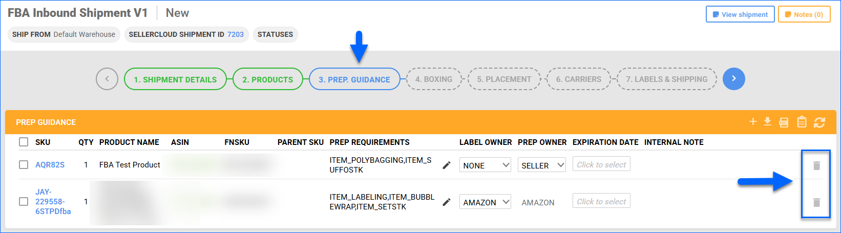 Delete Items from FBA Shipment | Sellercloud